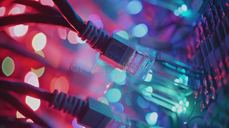 Generative AI Network Cables and Hub Close Up Various Ethernet Cables ... Generative AI Network Cables and Hub Close Up Various Ethernet Cables ...