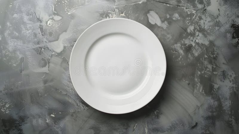 Generative AI New Empty White Plate on Grey Kitchen Table Top View ...