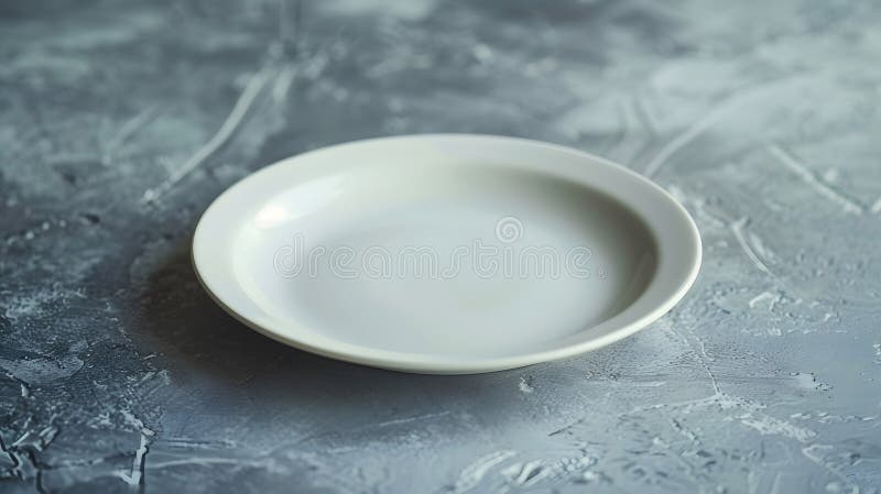 Generative AI New Empty White Plate on Grey Kitchen Table Top View ...