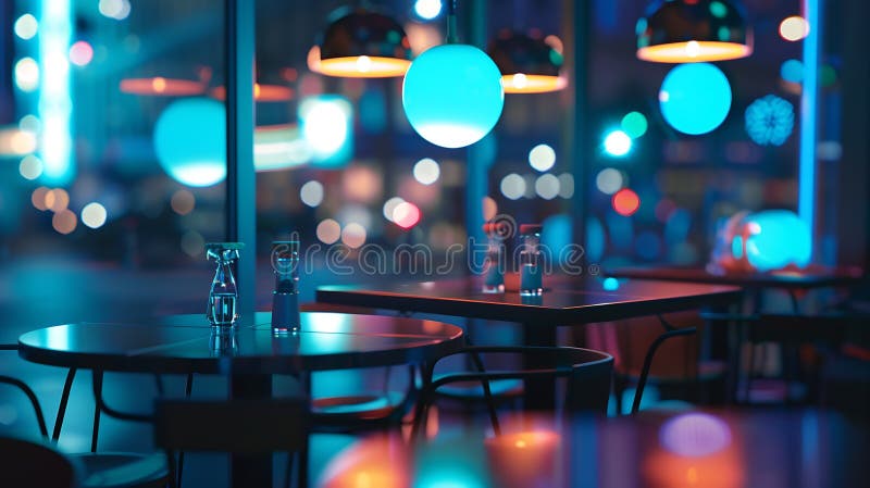 Generative AI Night Cafe Windows Business Concept. Stock Image - Image ...