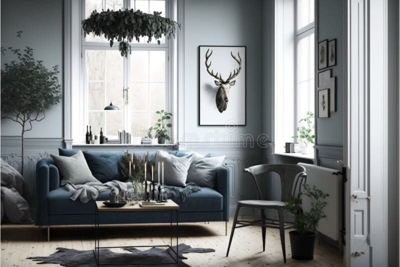 Generative AI Nordic Style Living Room Stock Illustration ...