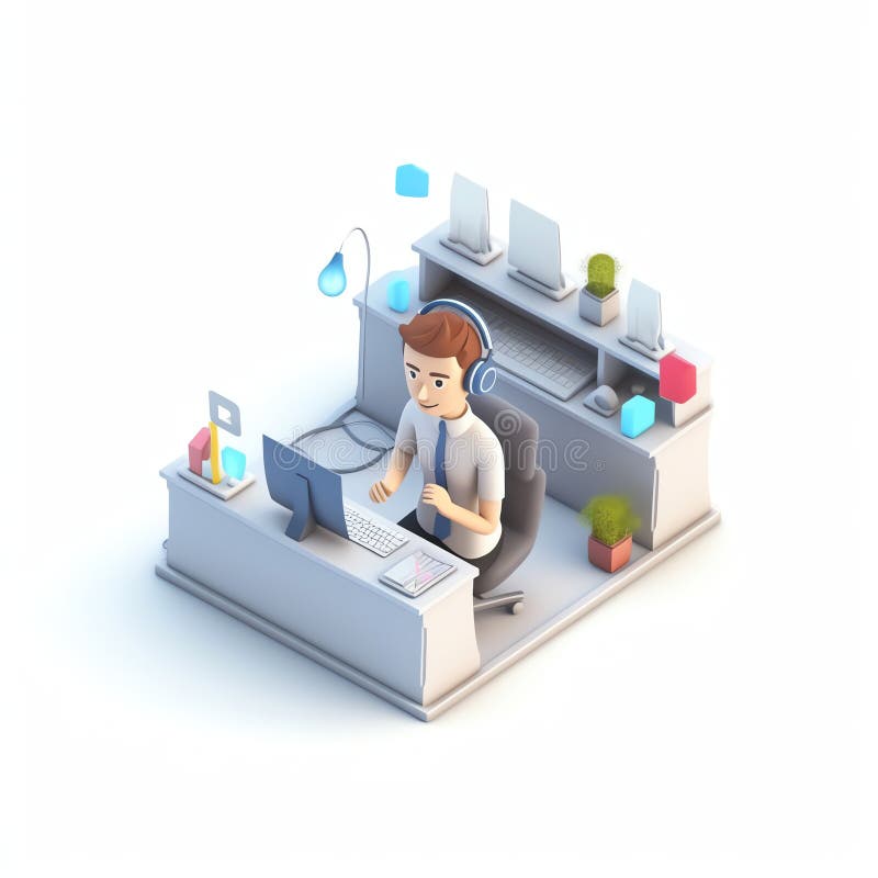 Generative AI Office Operator with Headset- Stock Illustration ...