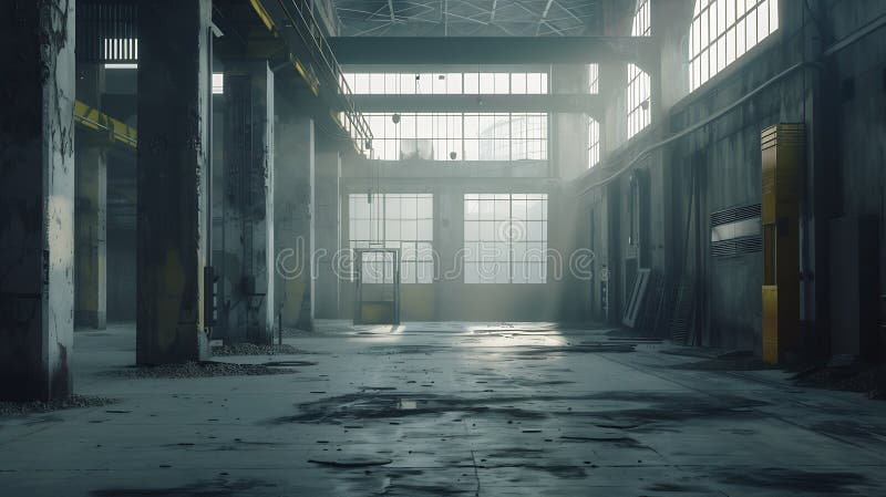 Generative AI Old Broken Empty Abandoned Industrial Building Interior ...