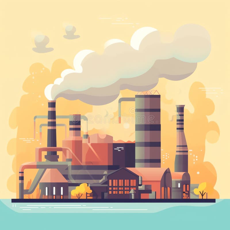 Generative AI Old Factory with Smoke- Stock Illustration - Illustration ...
