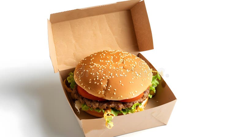 Generative AI Open Empty Brown Paper Burger Box Isolated on White ...
