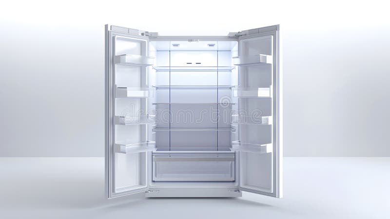Generative AI Open Empty Refrigerator on White Background Business ... Generative AI Open Empty Refrigerator on White Background Business ...