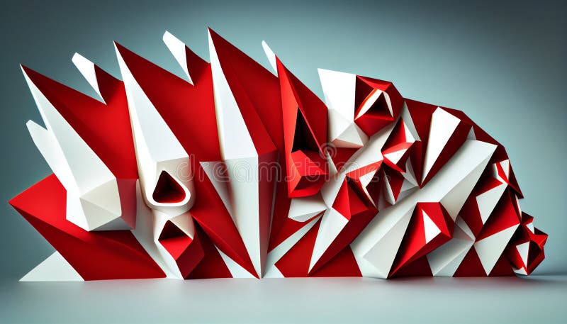 Generative AI, Organic and Geometric Shapes in Red and White Stock ...