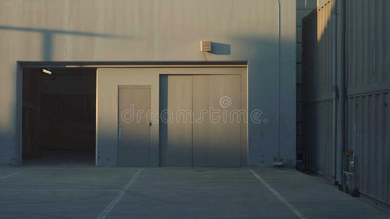 Generative AI Outside View of a Small, Empty Warehouse in an Industrial ...