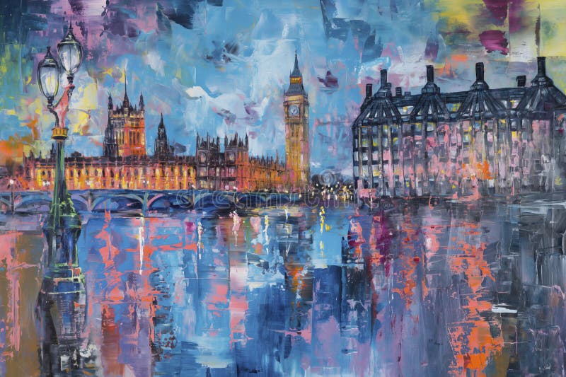 Painting of London in the Rain in an Abstract Expressionism Style Stock ...