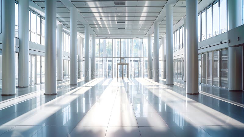 Generative AI Panorama View in Empty Modern Hall with Columns Doors and ...