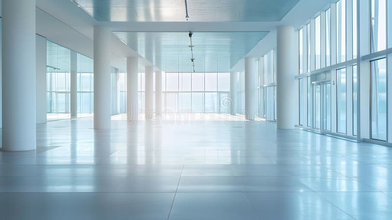 Generative AI Panorama View in Empty Modern Hall with Columns Doors and ...