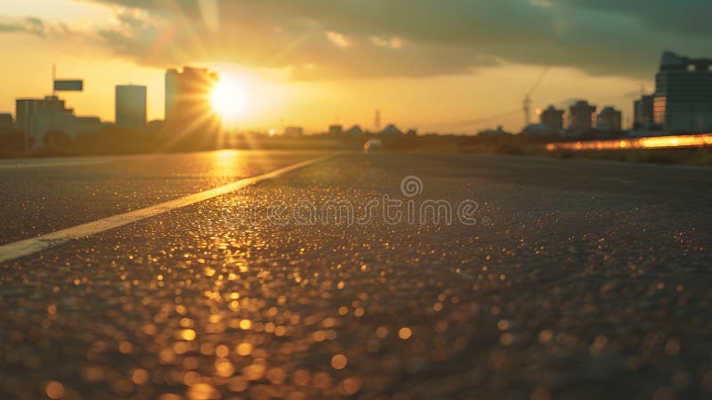 Generative AI Panoramic View of Empty Road Side with City Skyline ...