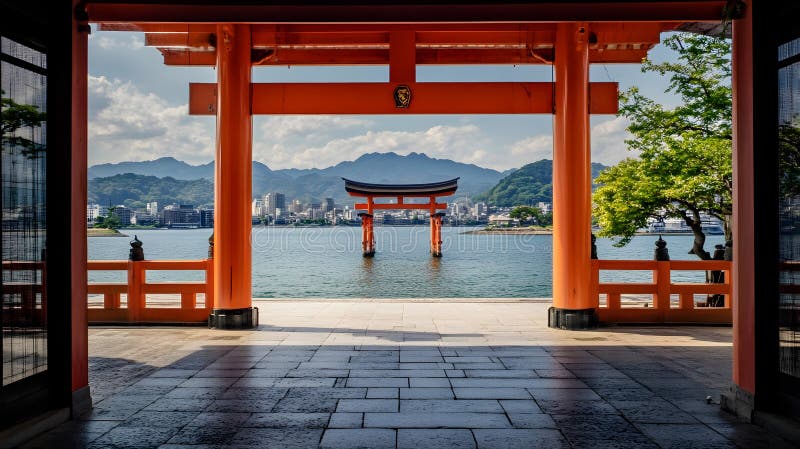 Generative AI Panoramic View of Torii Gate with Mountain and Ocean ...