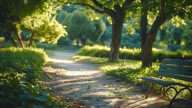 Generative AI a Park with a Bench and Walking Path on the Side and a ...