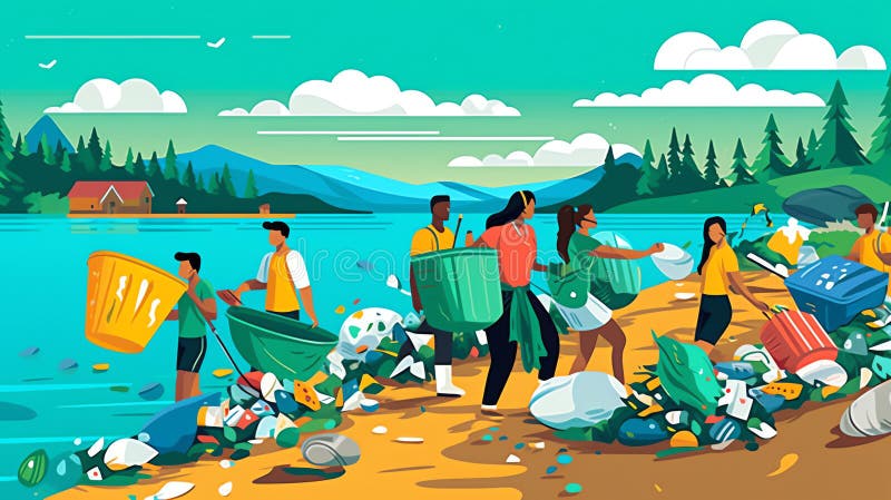 Generative AI People Cleaning Trash To- Stock Illustration ... Generative AI People Cleaning Trash To- Stock Illustration ...