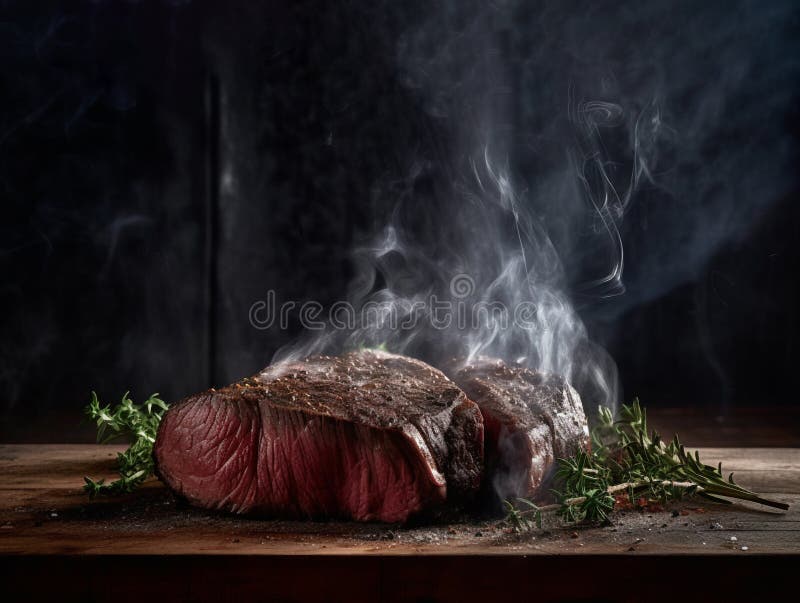 Generative AI. Perfectly Cooked Beef Steak on Rustic Wooden Table Stock ...
