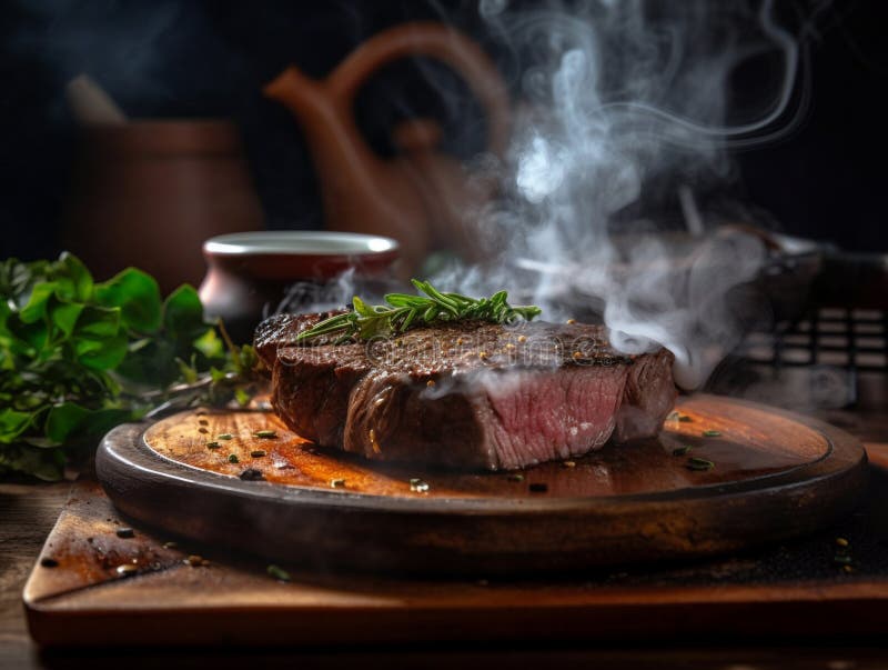 Generative AI. Perfectly Cooked Beef Steak on Rustic Wooden Table Stock ...