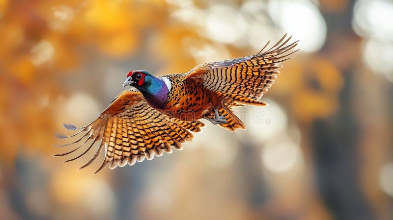 Generative AI Pheasant Phasianus Colchicus in Flight Closeup Business ...