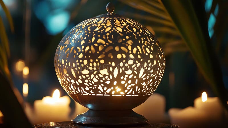 Generative AI Pierced Metal Lantern with Candle Creating Intricate ...