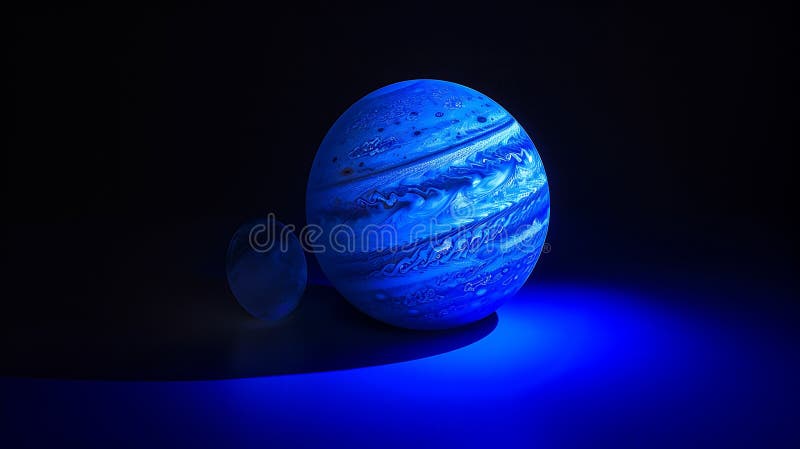 Generative AI Planet Jupiter in Blue Light with Moon Ganymede Elements ...
