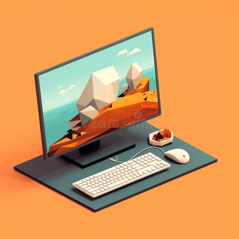 Generative AI Portable Computer and Desktop- Stock Illustration ...