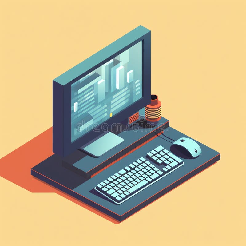Generative AI Portable Computer and Desktop- Stock Illustration ...