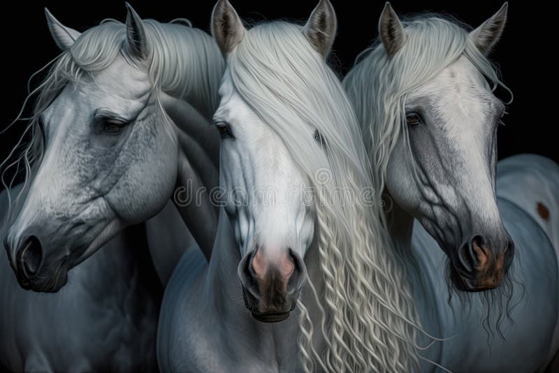 Generative AI. Portrait of Three White Horses Stock Illustration ...