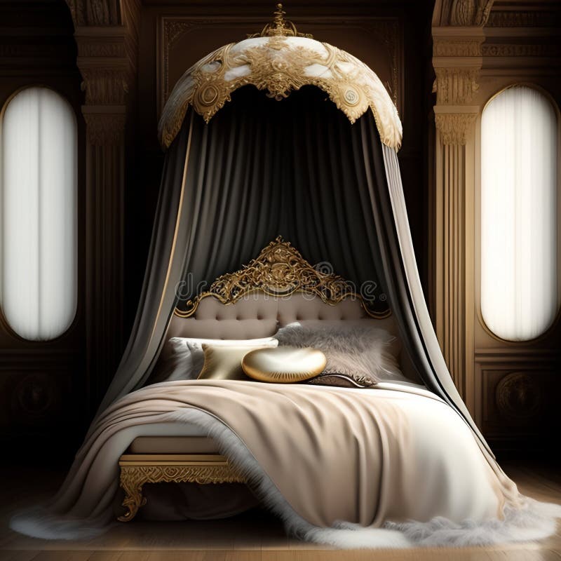 Generative AI: Princess Bed in Baroque Style with Beautiful Ornaments ...