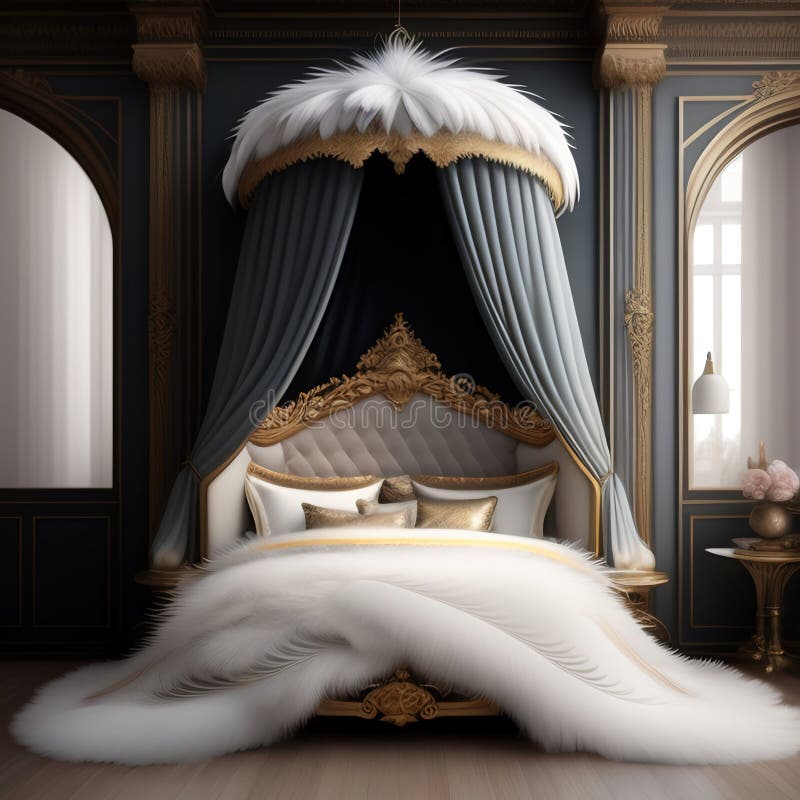 Generative AI: Princess Bed in Baroque Style with Beautiful Ornaments ...