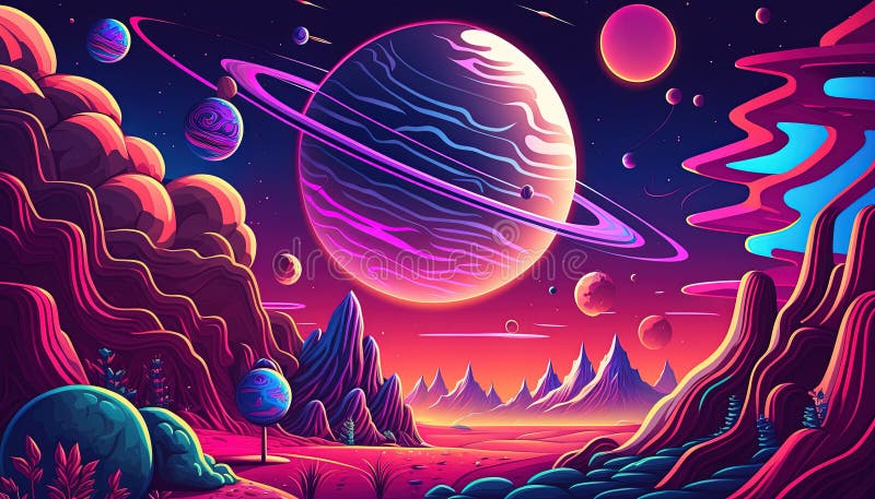 Generative AI, Psychedelic Space Banner Template, Nostalgic 80s, 90s ...