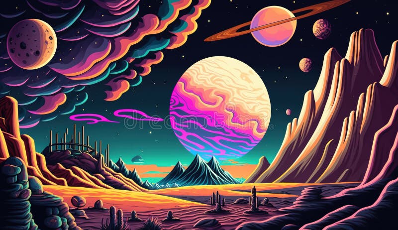 Generative AI, Psychedelic Space Banner Template, Nostalgic 80s, 90s ...