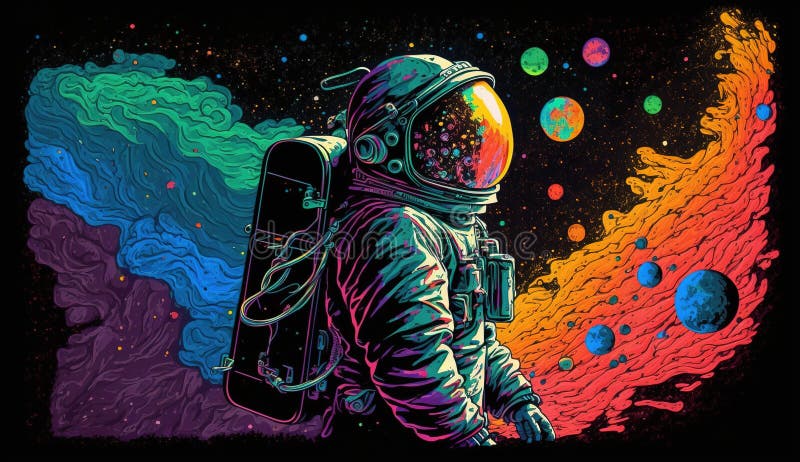 Generative AI, Psychedelic Space Banner Template, Nostalgic 80s, 90s ...