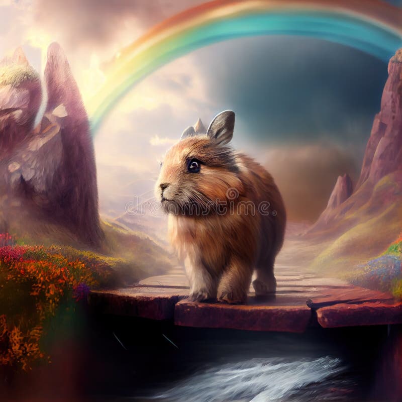 Generative AI: Rabbit on a Bridge with a Fantasy Landscape Stock ...