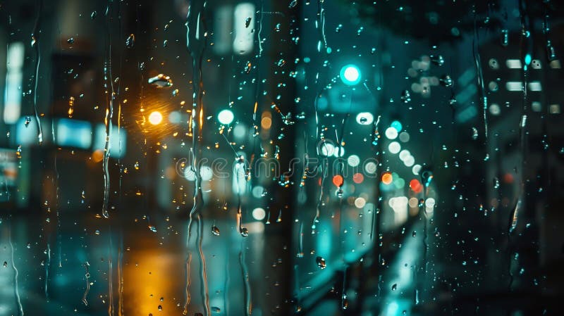 Generative AI Rain in the City at Night Business Concept. Stock ...