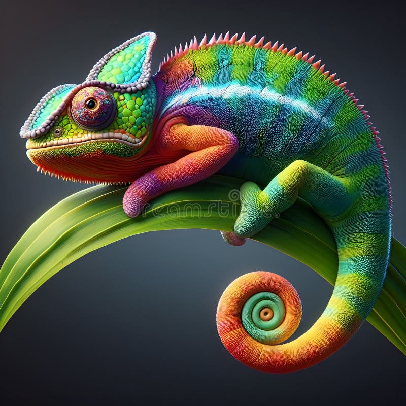 Generative AI Rainbow Colored Chameleon Stock Illustration ...
