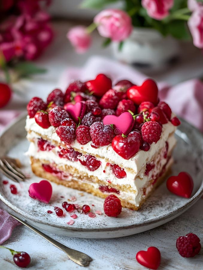 Generative Ai Delicious Raspberry Layered Cake Fresh Berries Business ...
