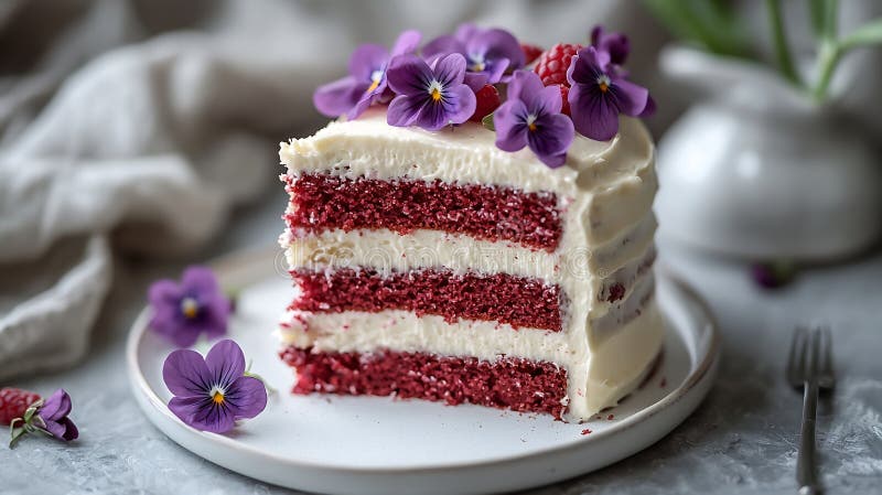 Generative AI Raspberry Layerd Cake Decorated with Violet Flowers on ...
