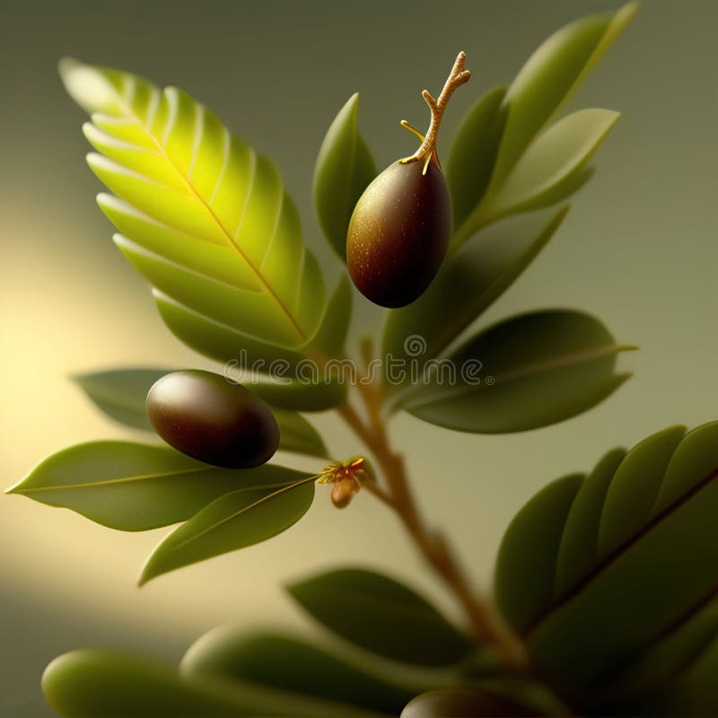 Generative AI: Realistic Olive Branch and Fruit in Blurred Background ...