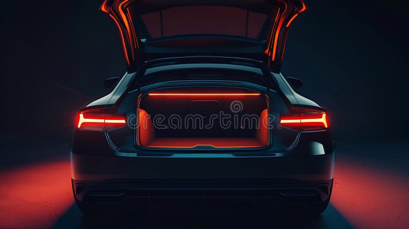 Generative AI Rear View of the Car Open Trunk the Exterior of a Modern ...