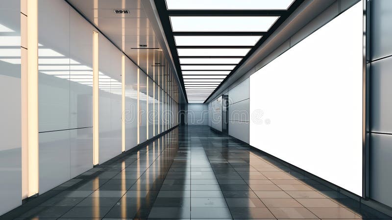 Generative AI Rectangular Blank Billboard White Mockup in the Airport ...