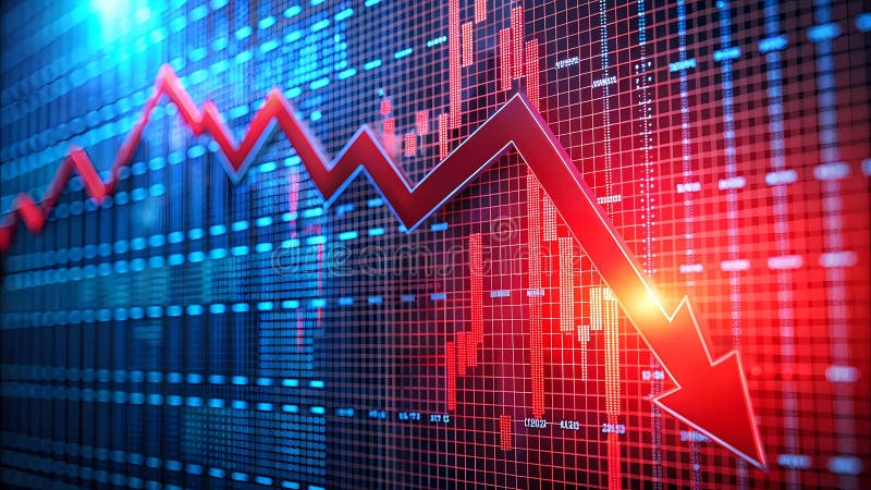 The Image Displays a Red Downward Arrow Superimposed Over a Financial ...