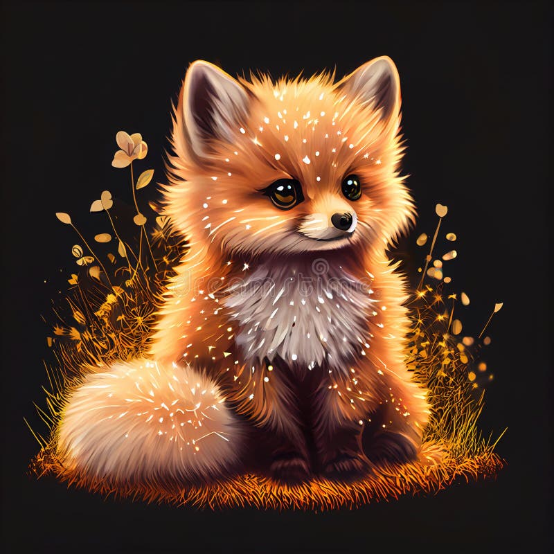 Generative AI: Red Fox in Winter with Gold Dust Stock Illustration ...
