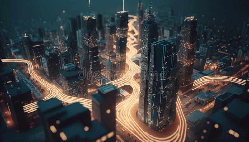 Generative AI Rendering of a Futuristic City at Night. the Concept of ...