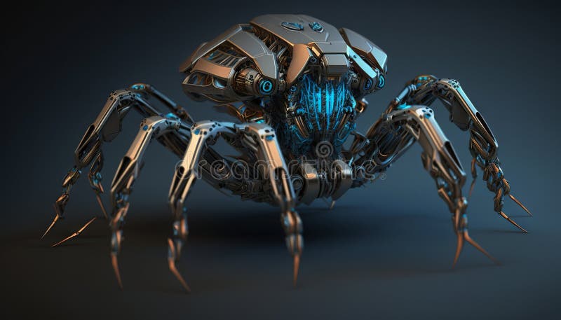 Generative AI of a Robot Spider Isolated on Black Background Stock ...