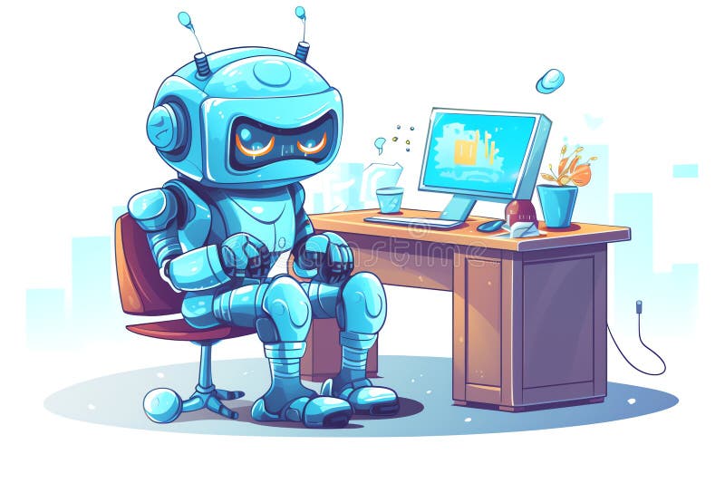Generative AI Robot Working All Time- Stock Illustration - Illustration ...
