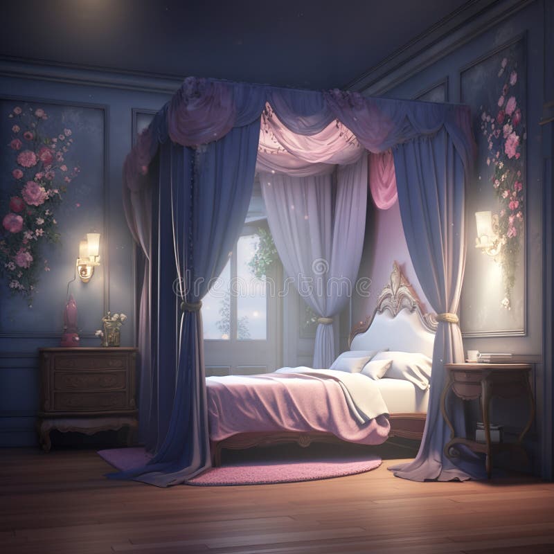 Generative AI: Rococo Bedroom with Flowers Stock Illustration - Illustration of beds, home ...