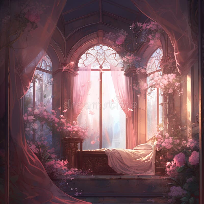 Generative AI: Rococo Bedroom with Flowers Stock Illustration ...
