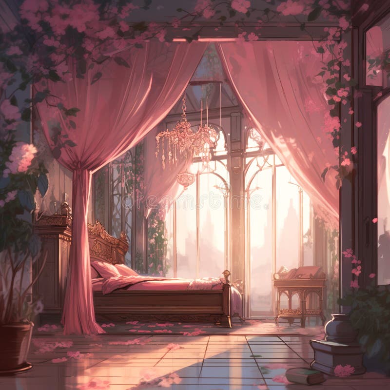 Generative AI: Rococo Bedroom with Flowers Stock Illustration ...