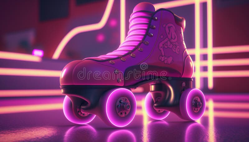 Generative Ai Roller Skate In Cyberpunk Style Disco Nostalgic 80s 90s Neon Night Lights