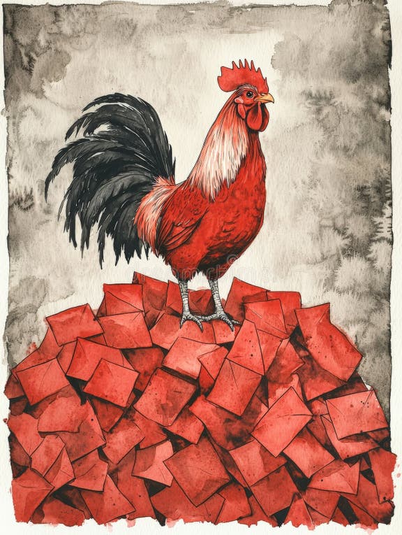 Rooster Perched on a Stack of Bricks in a Rustic Outdoor Setting during ...